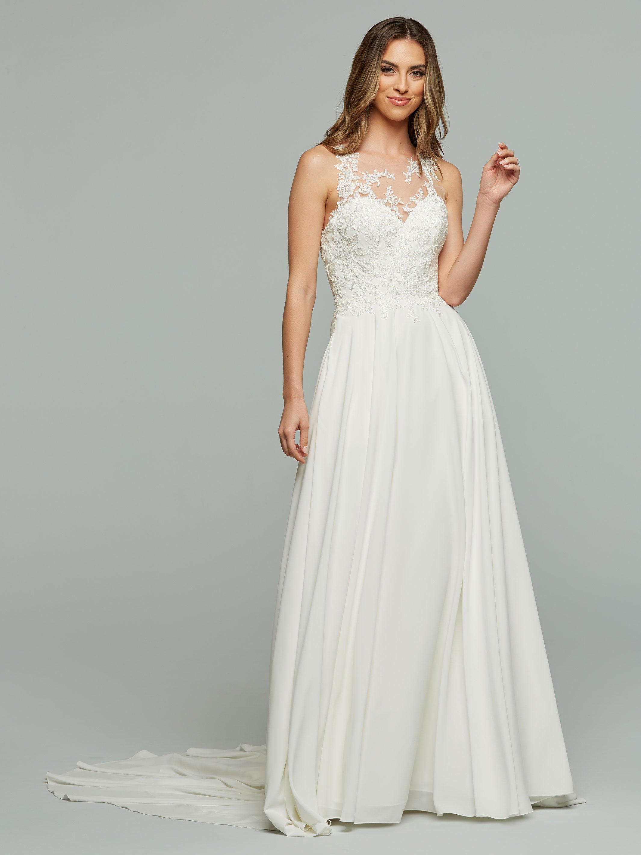 Raven A-Line Ivory Chiffon Wedding Dress with Pockets – Avery Austin